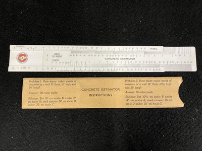VINTAGE 100YD CONCRETE ESTIMATOR SLIDE RULE W INSTRUCTIONS,TRANSIT ...