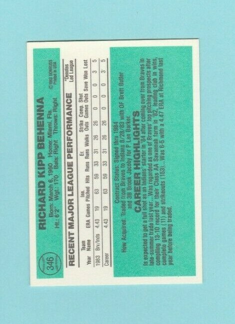 1984 Donruss Baseball #346 Rick Behenna | eBay