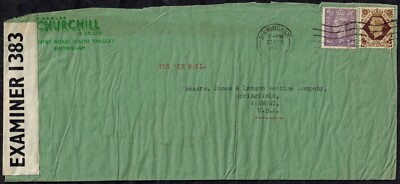 WWII England 1943 Censor Cover w/ Tape 1383 Type 1A16 Birmingham to ...