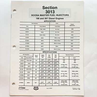 JI Case 188D 207D Roosa Master Fuel Injectors 1974 Vintage Original OEM ...