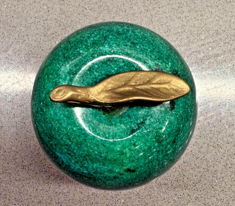Vintage MCM Dark Green Granite Apple with Brass Stem and Leaf Paperweight | eBay