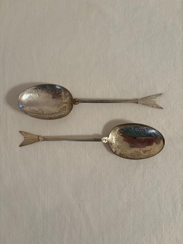 Vintage Arrow Handle Silver Plate Serving Spoons – Set of 2, Victorian ...