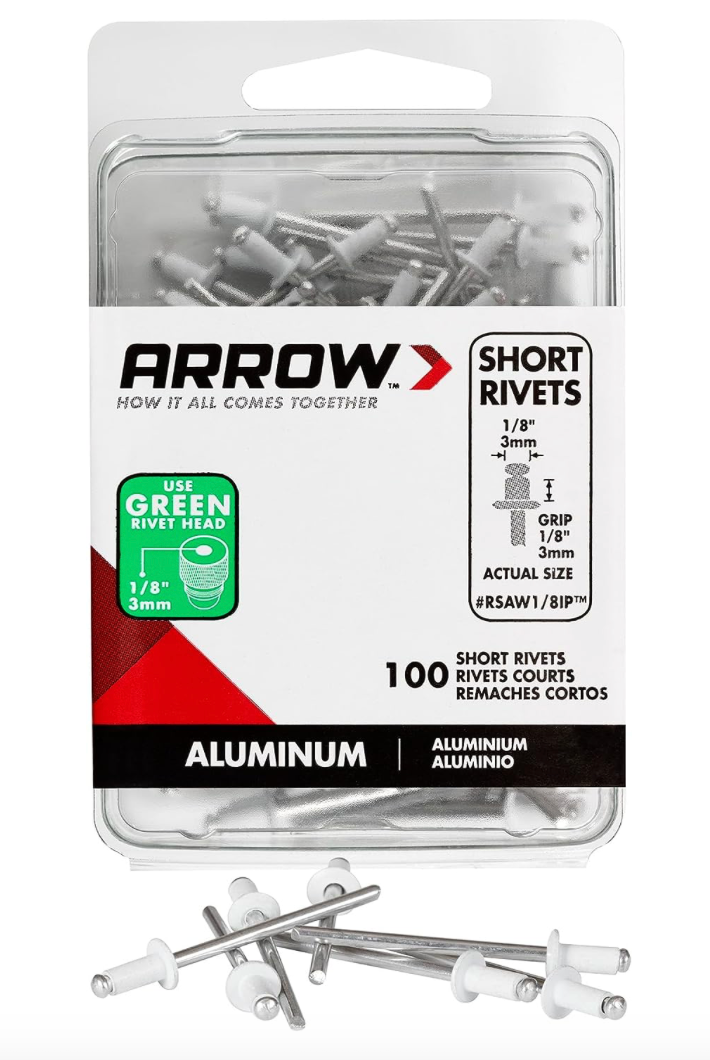 Arrow RSAW1/8IP Short Aluminum 1/8-Inch Pop Rivets for Metal, Fabric ...