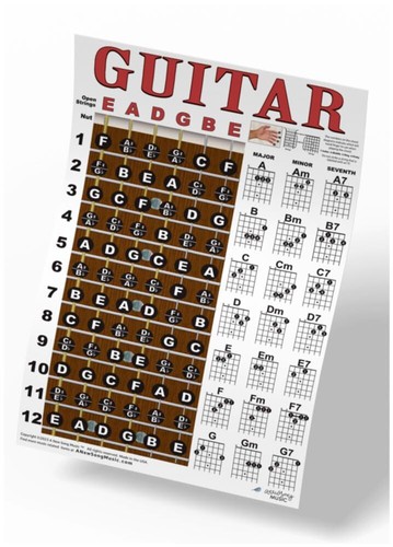 Guitar Chord & Fretboard Note Chart Instructional Easy 11"x17" Poster ...