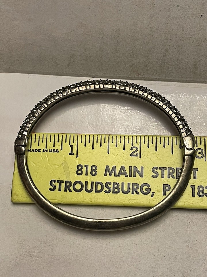 NOLAN MILLER Silver Tone Crystal Rhinestone Hinged Bangle Bracelet ...