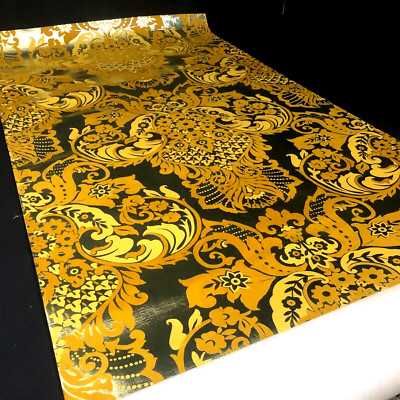 Designer Wallpaper James Seeman New York Gold Flocked Foil 1970s 25.8M ...