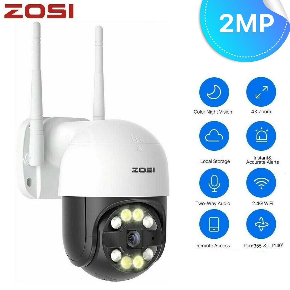 ZOSI CCTV WiFi Wireless PTZ Home Security Camera Outdoor IR Color Night ...