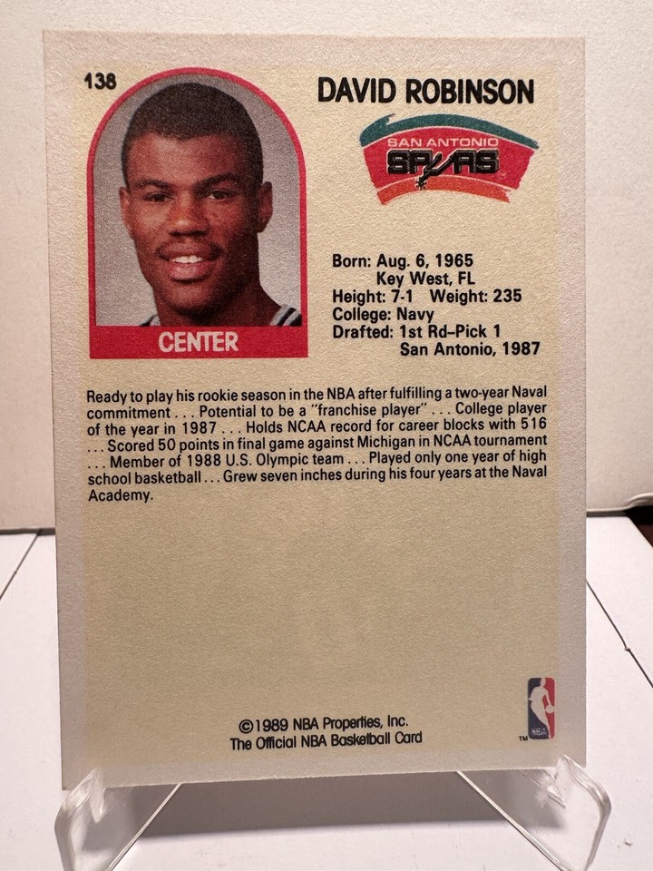 1989-90 NBA Hoops - #138 David Robinson Rookie Card centered and clean ...
