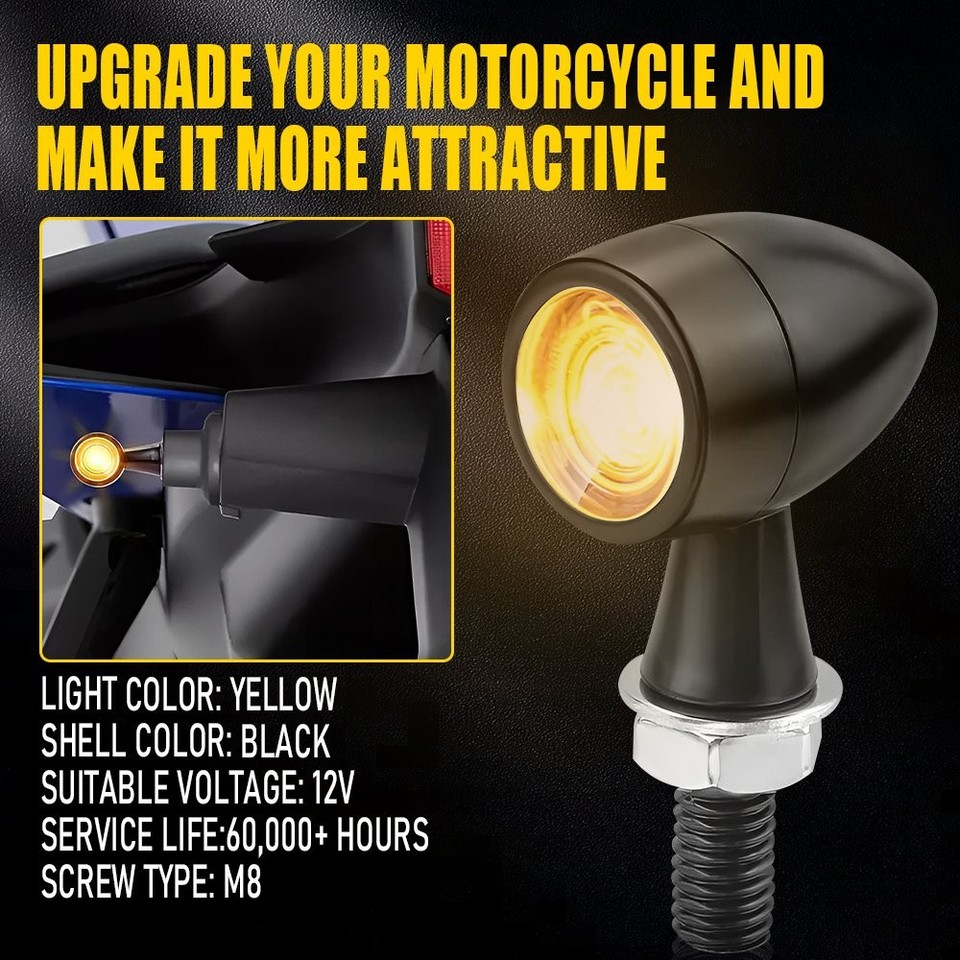 LED Black Mini Bullet Motorcycle Turn Signal Light For Blinker Bobber ...