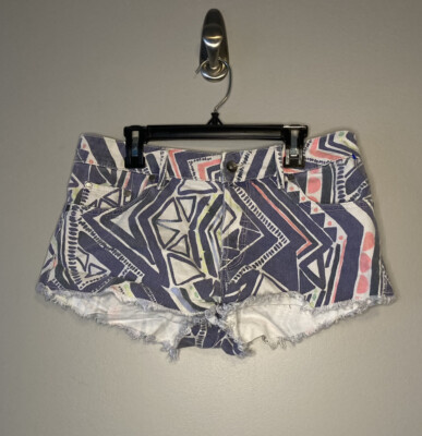 Roxy Boho Sexy Shorts 27 Button Fly Denim Multicolor Surfer Skater ...