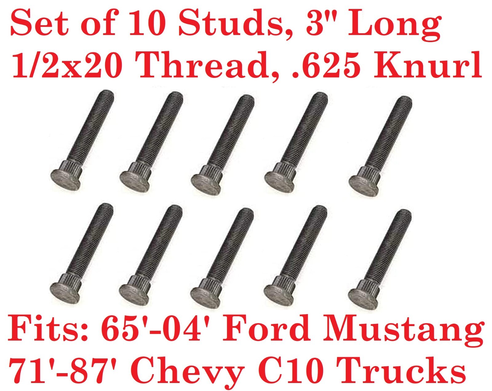 (TEN) 1" Longer Than Stock Length Wheel Stud Bolt for 65-04 Ford ...