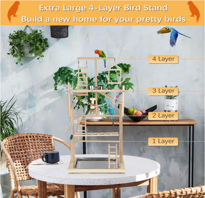 Pet Parrot Playstand Parrots Bird Playground Bird Play Stand Wood Perch ...