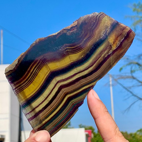 294G Natural yellow Rainbow Fluorite Crystal Rough slices stone ...