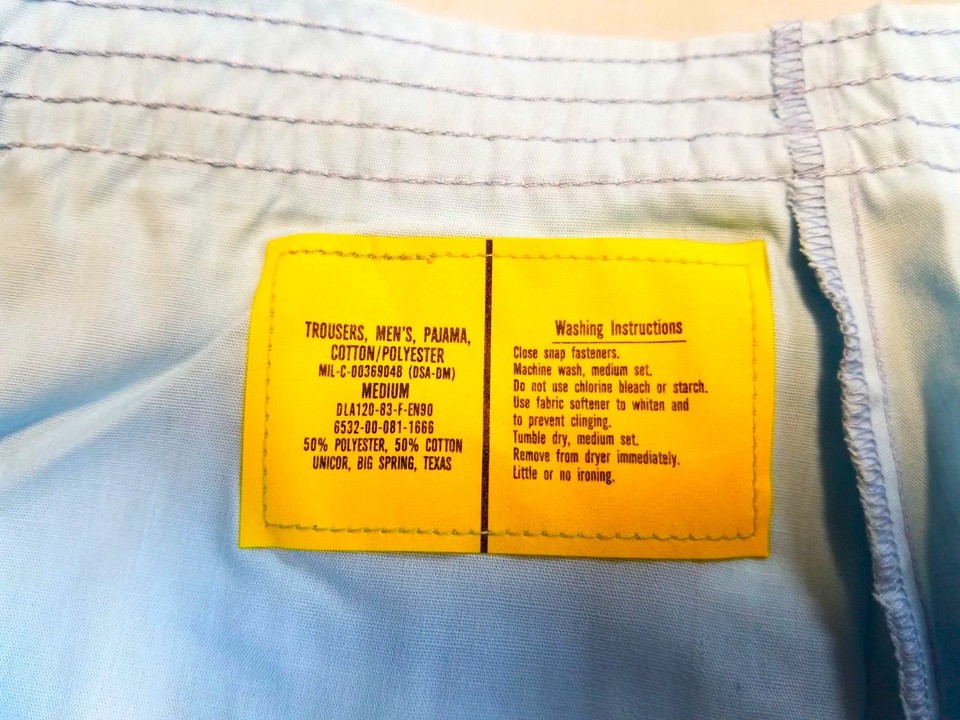 QTY (2) USGI ARMY Blue Pajamas PJ SLEEP Bottoms Pants MEDIUM NIB MADE ...