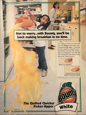 1998 Bounty Paper Towels PRINT AD Girl Spill OJ - Quicker Picker Upper ...