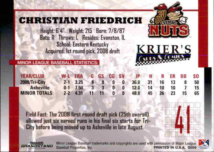 2009 Modesto Nuts Grandstand #12 Christian Friedrich Evanston Illinois ...
