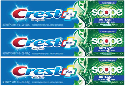 3 Crest Complete Plus Scope Outlast Whitening Fluoride Toothpaste, 5.4 ...