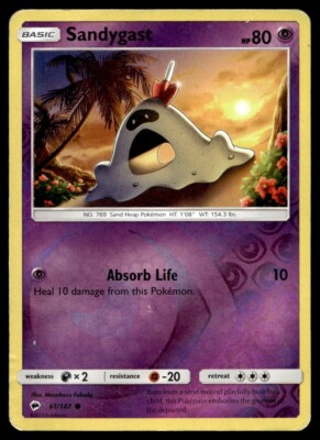 Sandygast 61/147 Pokemon Card Burning Shadows Rev Holo Common 80 HP ...