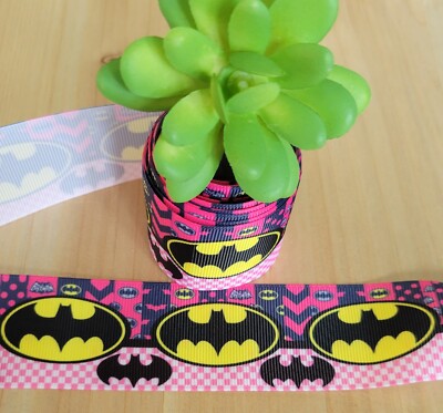 7/8 & 1.5 Inch (1 YD) Pink Batgirl Grosgrain Ribbon Superhero DC Comic ...
