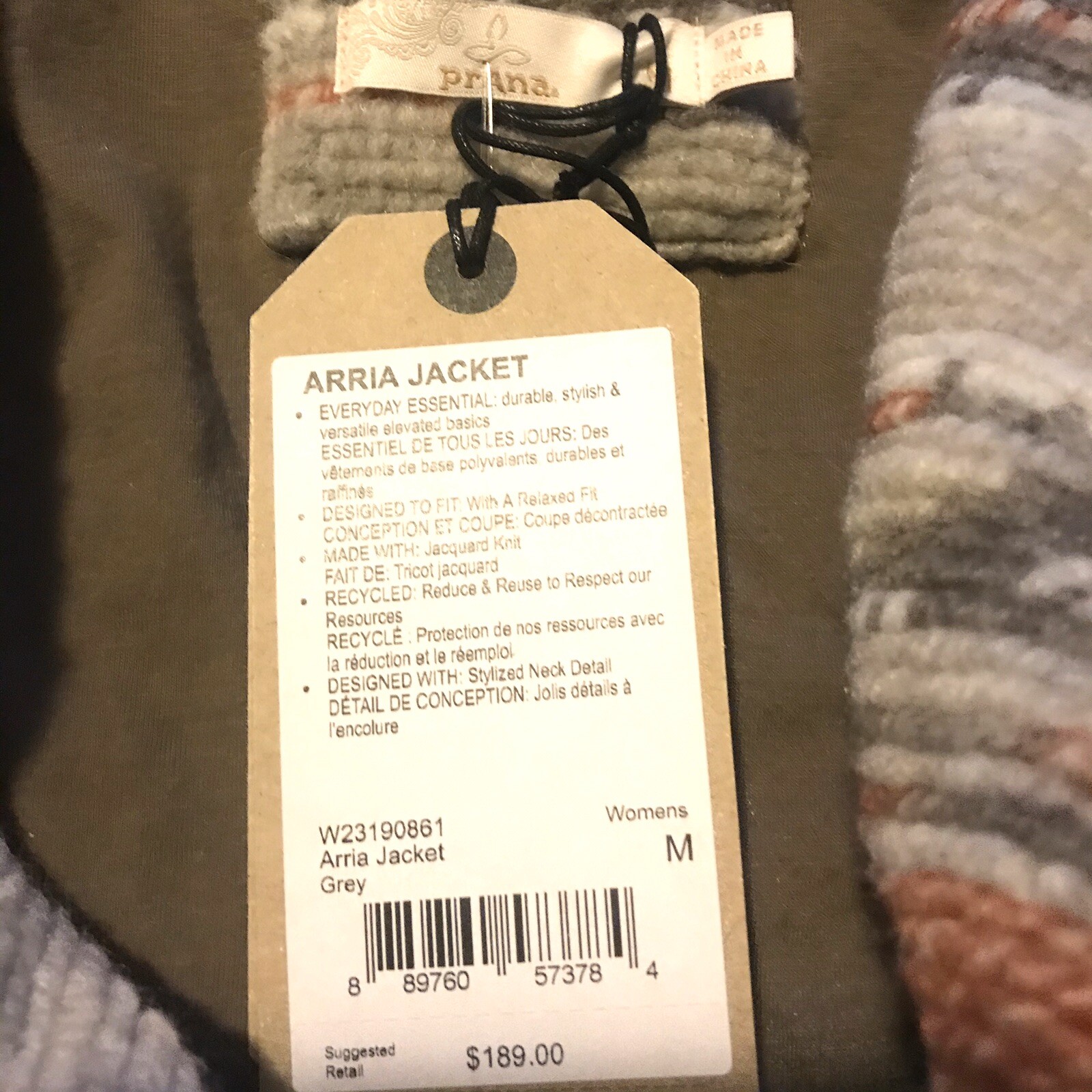PrAna Arria Jacket Grey ,brown Women’s Size Medium Wool Blend New With ...