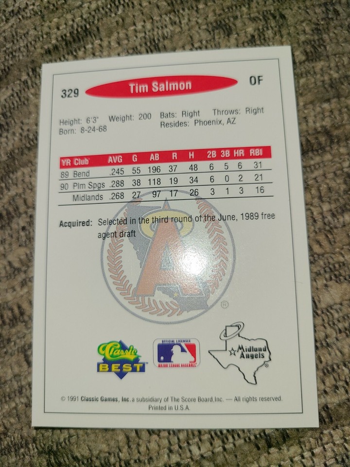 Tim Salmon Classic Best Pre Rookie Baseball Card NM/MT #329 | eBay