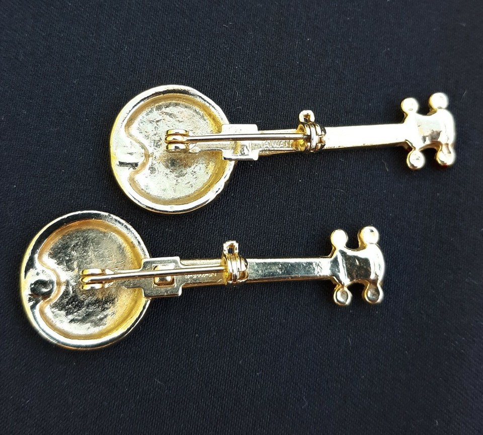 Lot of 2 Vintage Banjo Music Instrument Brooch Pin Goldtone Red Trim ...
