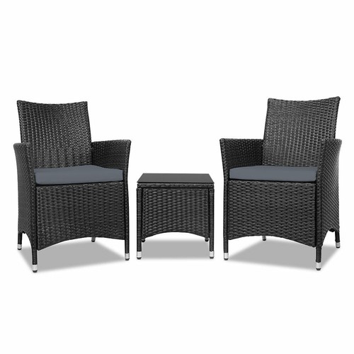 3PC Outdoor Bistro Set Patio Furniture Wicker Chairs Table Cushion All ...