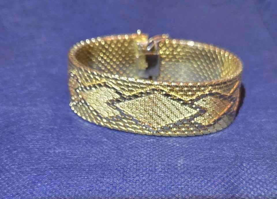 DeCesare Italy Vintage 18k Gold Vermeil Plate Diamond Pattern Mesh 7.5 ...