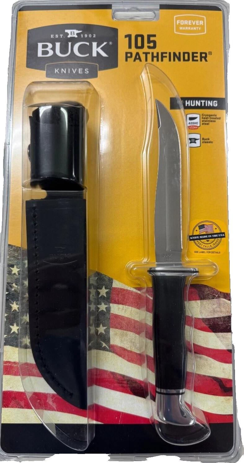 Buck 105 Pathfinder Fixed Blade Knife Black Phenolic Handle w/ Sheath ...