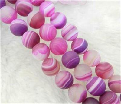 6/8mm Matte Pink Dream Fire Stripe Agate Gems Round Loose Beads 15"## ...
