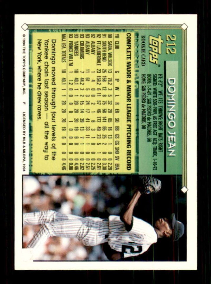 1994 Topps #212 Domingo Jean AUTOGRAPHED!! Yankees 240052 | eBay