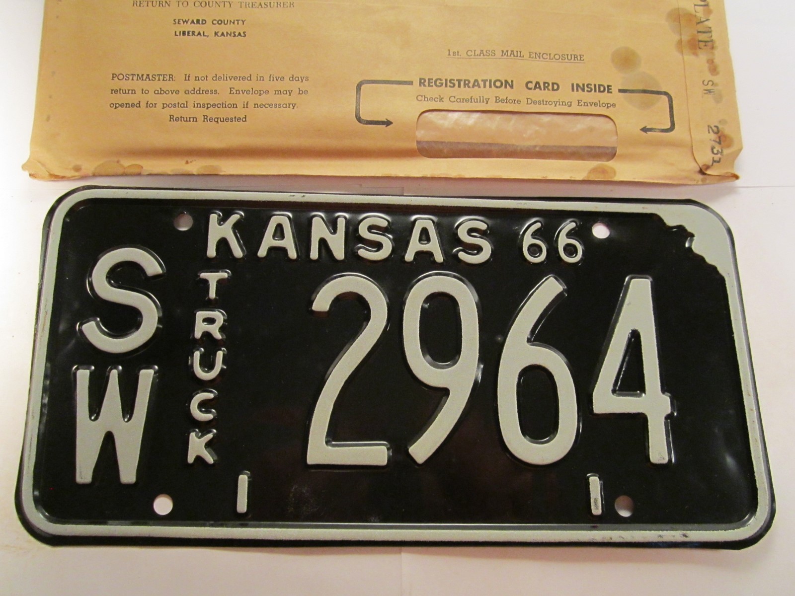 *Unused* LICENSE PLATE Truck Tag 1966 KANSAS SW 2964 Seward County ...