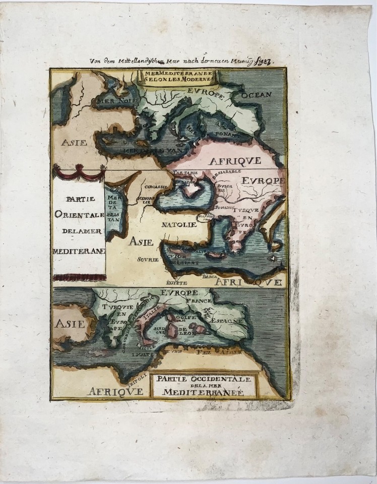 1719 Mediterranean Basin, Ottoman Empire, Spain, Mallet, hand coloured ...