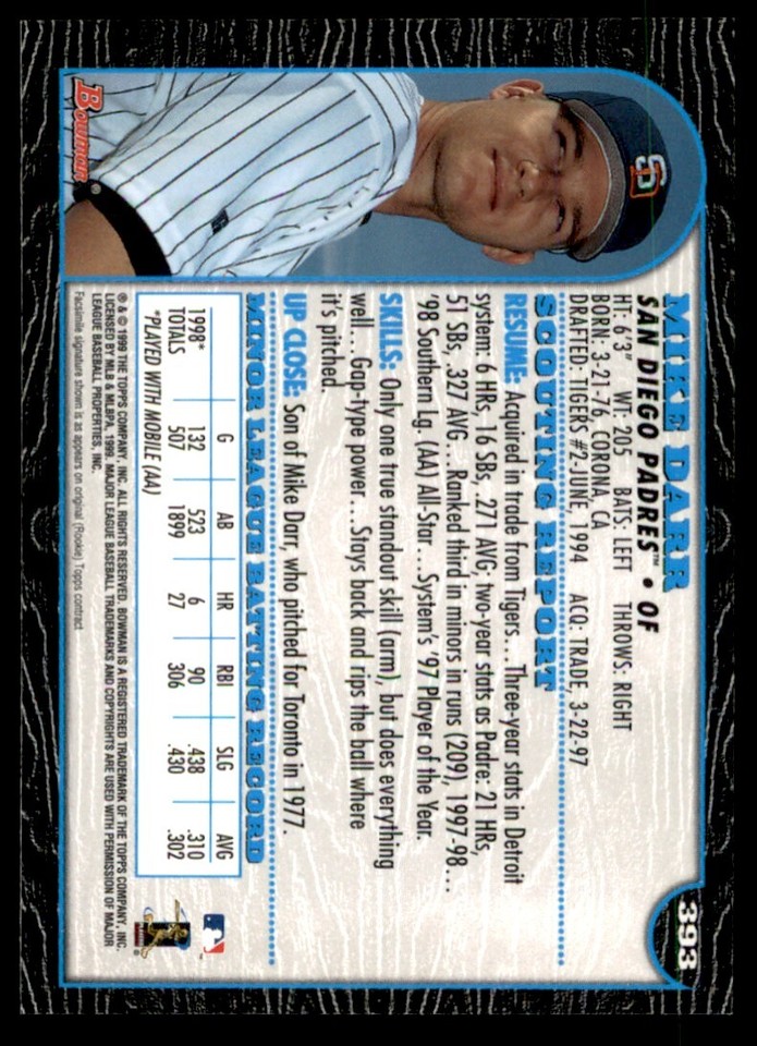 1999 BOWMAN MIKE DARR SAN DIEGO PADRES #393 | eBay