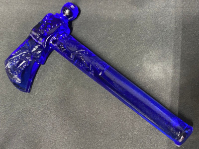Blue Vaseline glass Native American Indian tomahawk axe uranium ...
