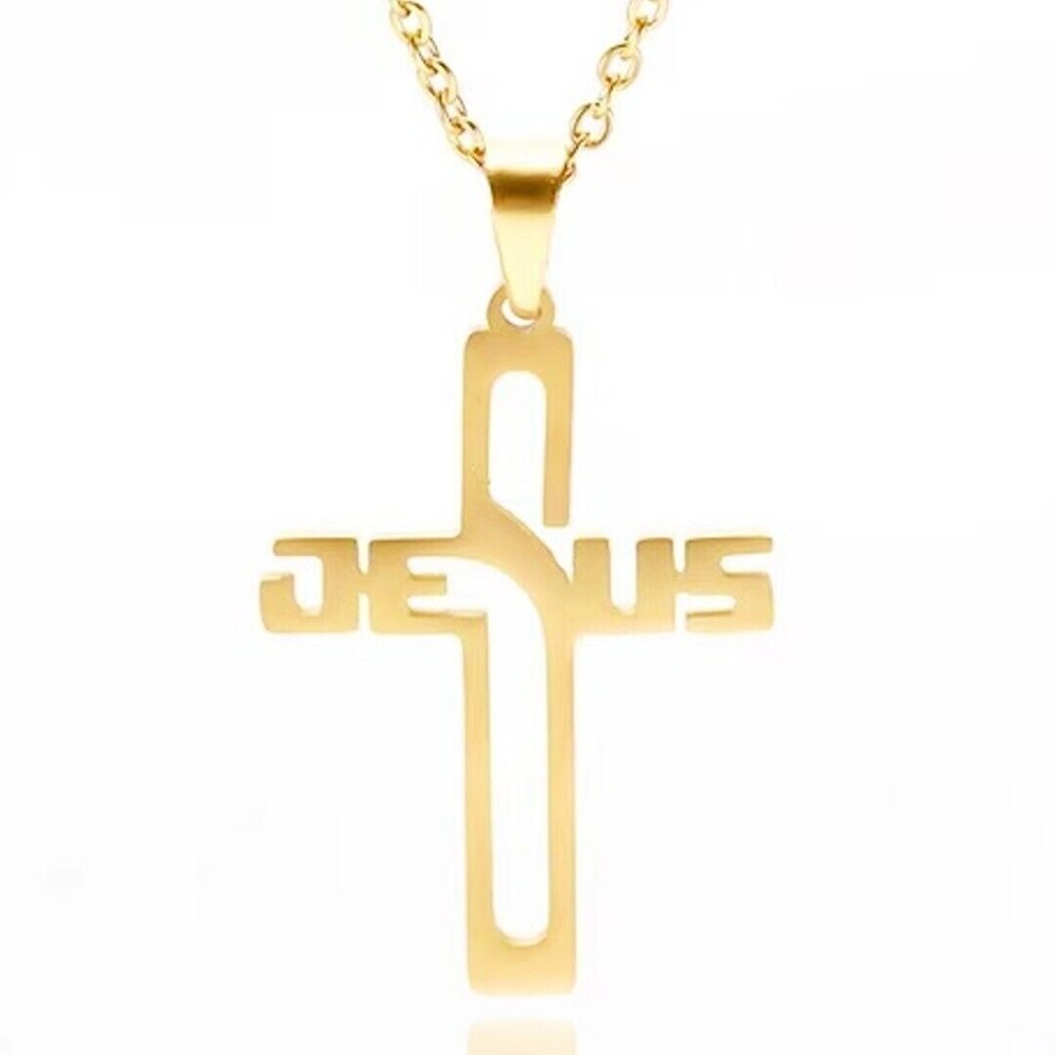 Gold Jesus Christ Crucifix Cross Pendant Necklace Chain Christian ...