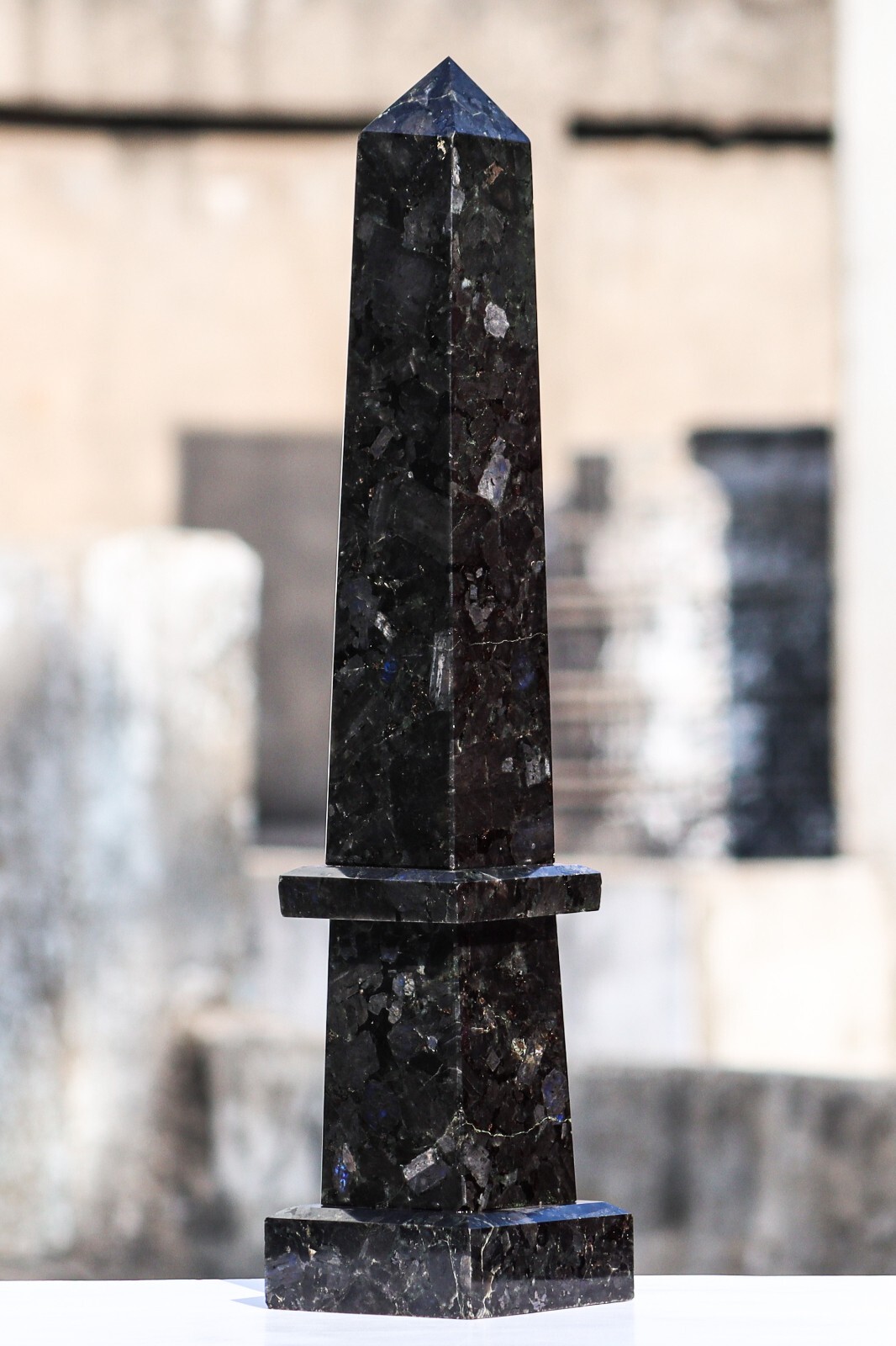 435MM Black Larvikite Crystal Quirinal Obelisk Faceted Obelisk Healing ...