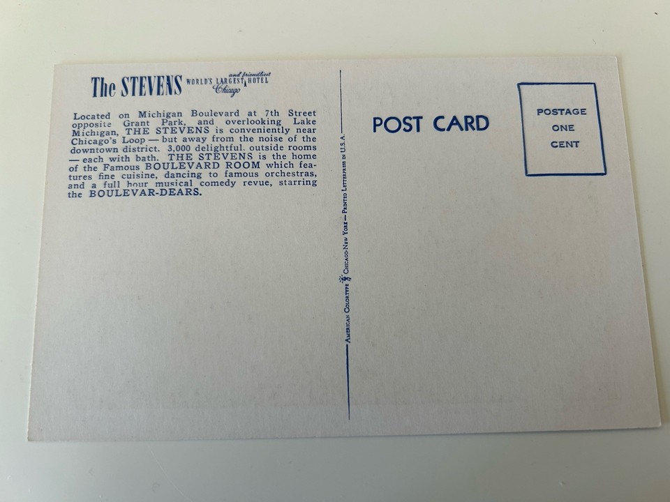 The Stevens Hotel Chicago Illinois Postcard | eBay