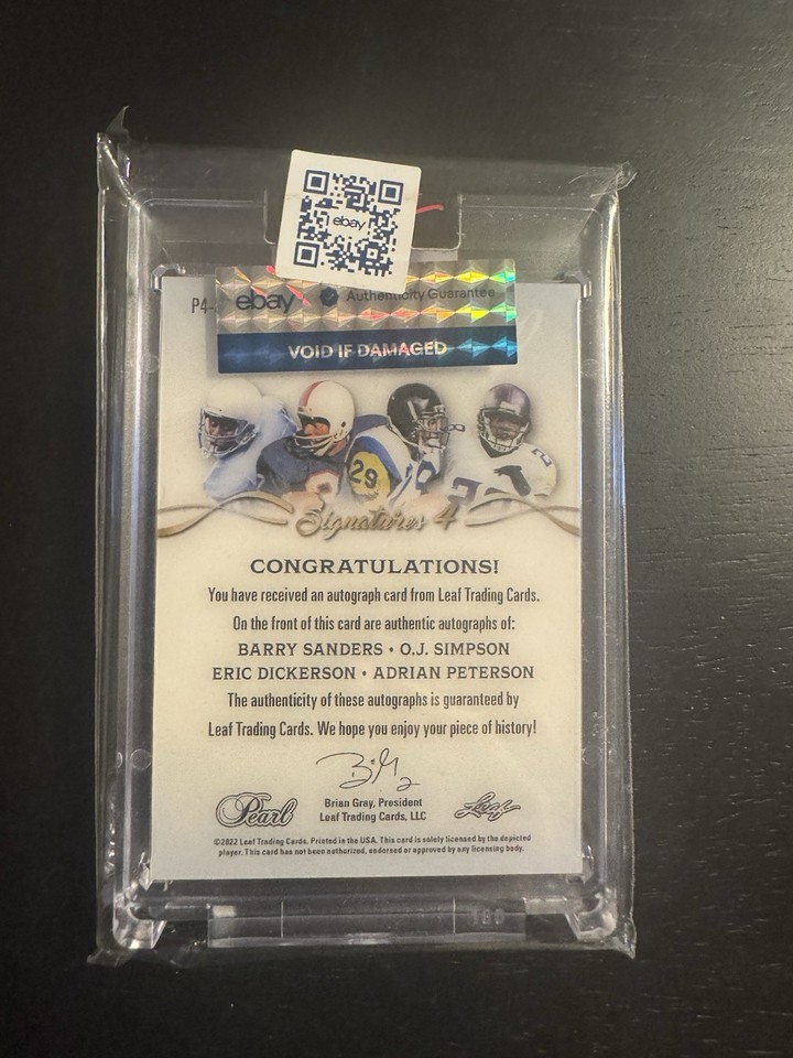 2022 Leaf Pearl Signatures 4 Barry Sanders, OJ, Dickerson, Adrian ...