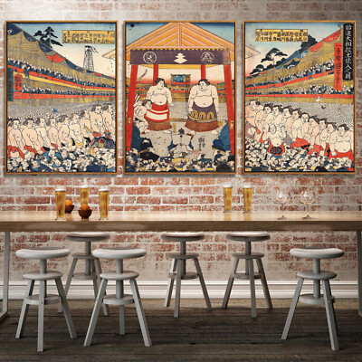 Set 3 Art Silk Canvas Sumo Man Ukiyoe Japanese Paint poster Decor ...