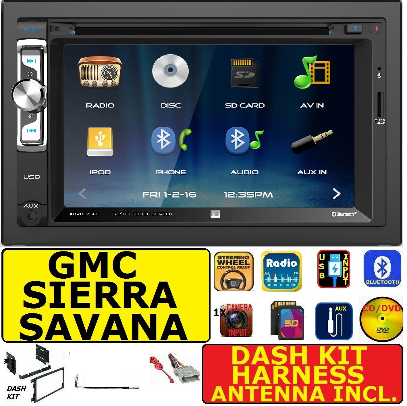 GMC SIERRA CHEVY SILVERADO SAVANA VAN CD/DVD BLUETOOTH USB AUX CAR ...
