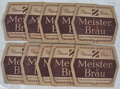 10 Vintage Beer Coasters Meister Brau Beer Peter Hand Chicago | eBay