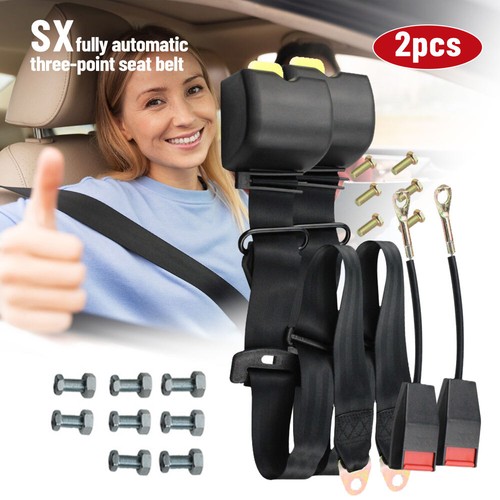 2 Set 3 Point Retractable Car Safety Seat Belt Lap Diagonal Adjustable ...