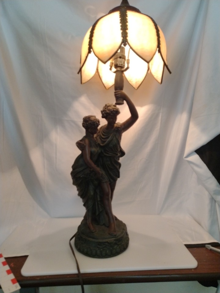 32" Resin Table Lamp Paul & Virginie w/ a Slag Glass Shade Lamp | eBay