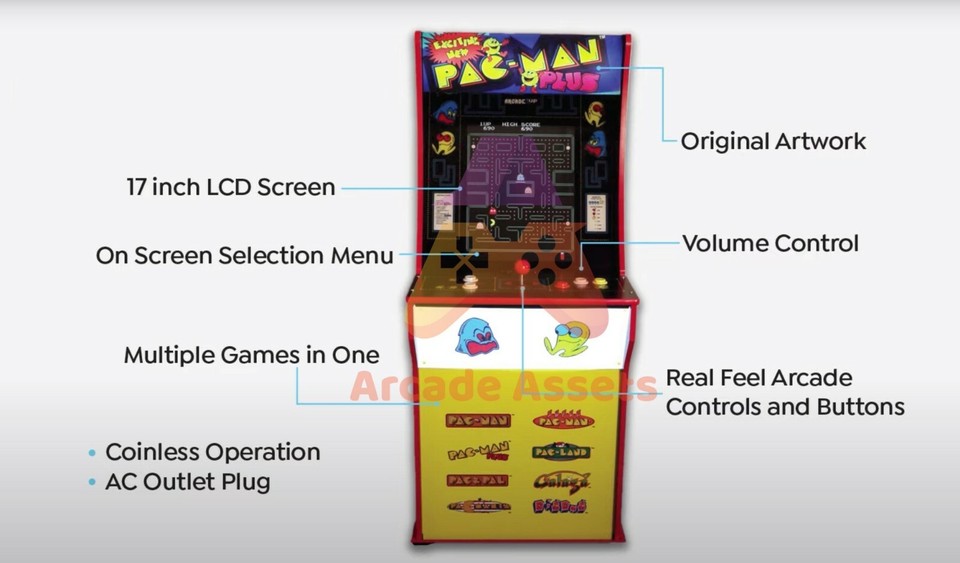 NEW Arcade1Up 8 in 1 Pac-Man Plus Arcade Machine + Riser, Galaga Dig ...