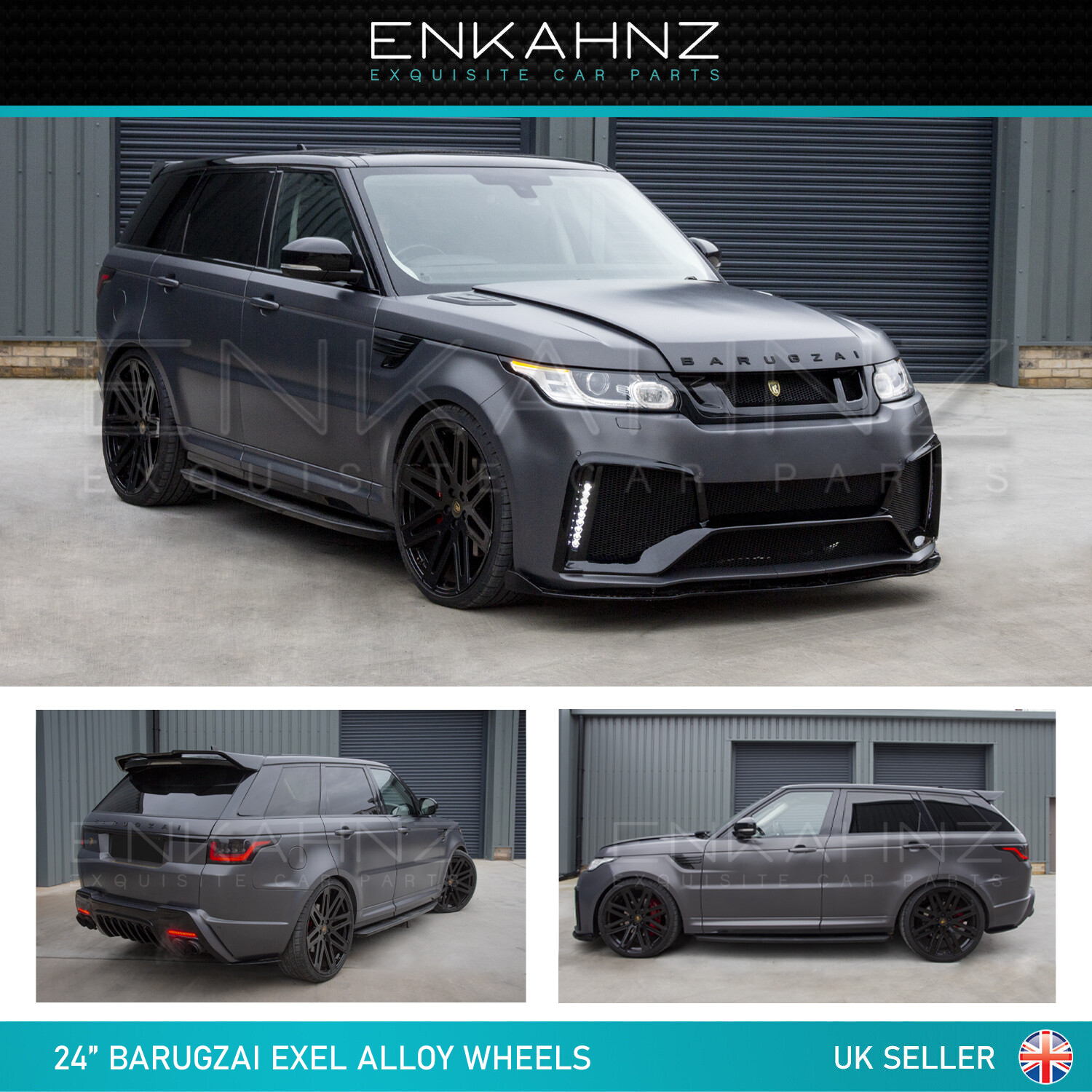 RANGE ROVER 24" BARUGZAI GLOSS BLACK EXEL ALLOY WHEELS & TYRE PACKAGE ...