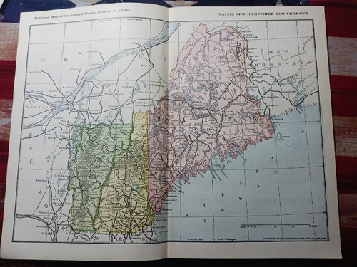 ☆1898 Dated Railroad Map MAINE VERMONT NEW HAMPSHIRE Train Route Lines ...