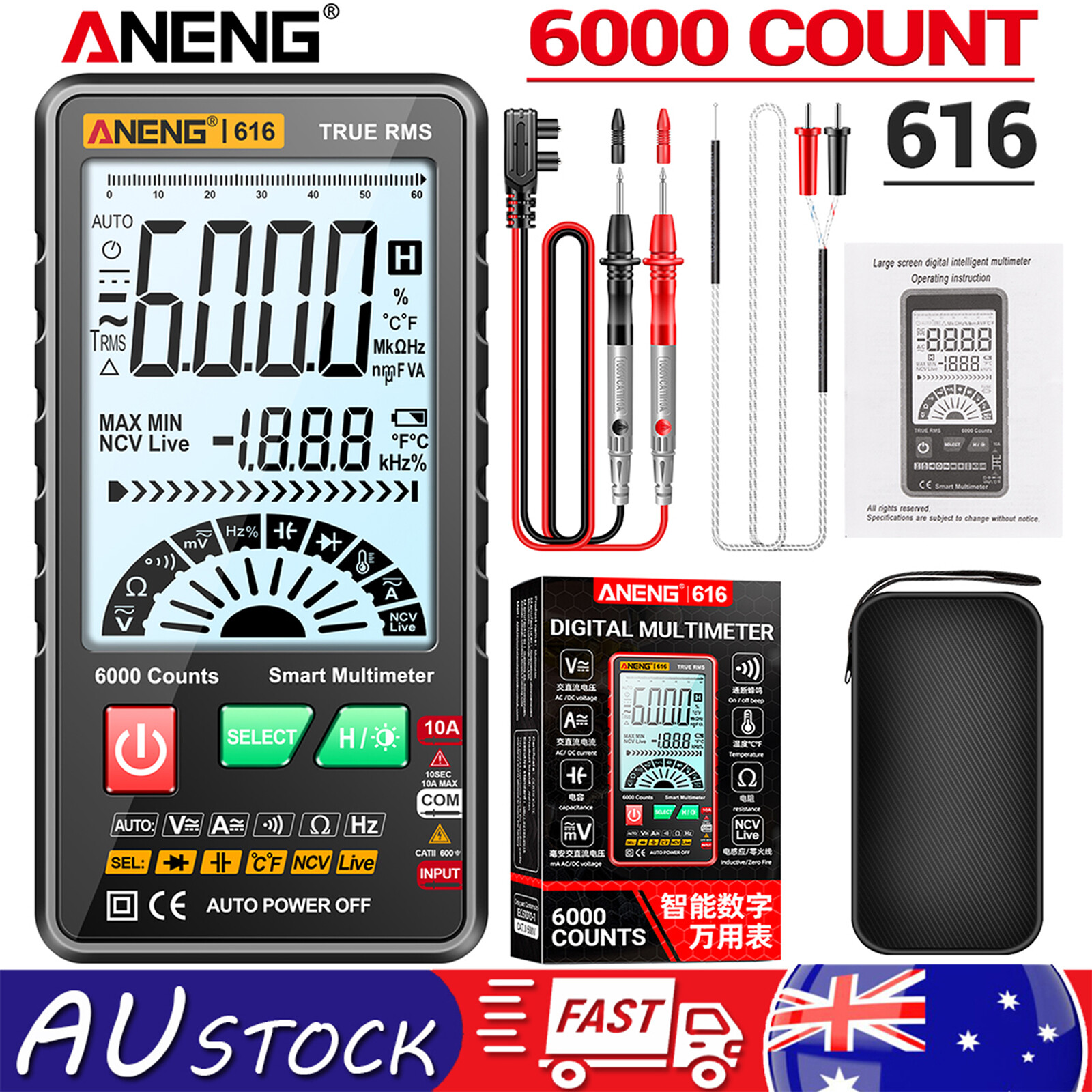 ANENG 616 6000 Counts Auto Range Multimeter Capacitor Tester Voltmeter ...