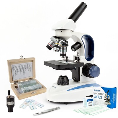 AmScope 158C 40X-1000 Monocular Compound LED Microscope + Wi-Fi 2MP ...