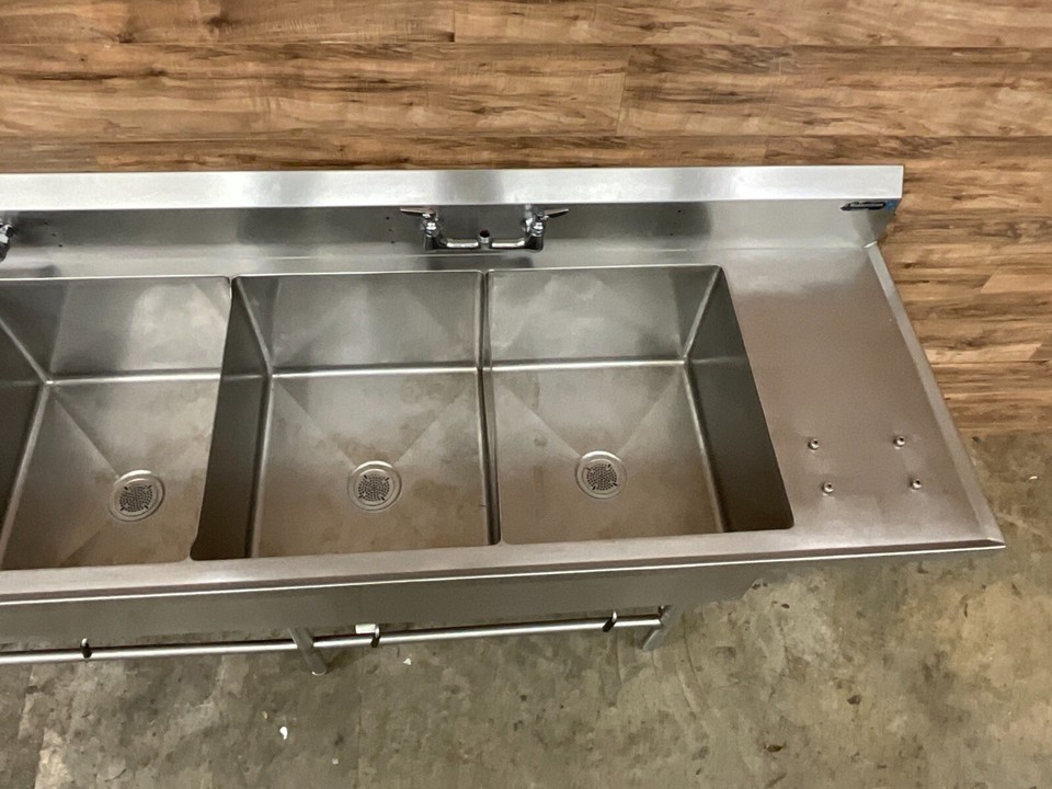112" Wasserstrom Stainless Steel 4-Compartment Sink w/ Drainboards ...